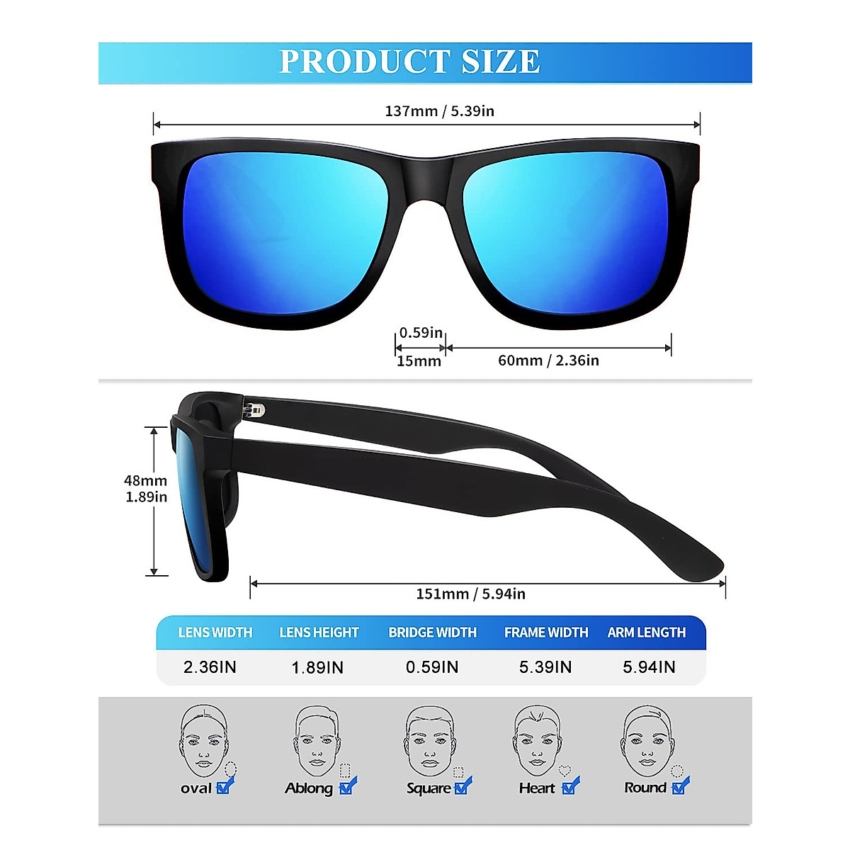 KALIYADI Sunglasses Men Polarized Sun glasses for Mens Womens Classic Matte Black Frame UV Protection 3pack(Grey/Ice Blue/Green)