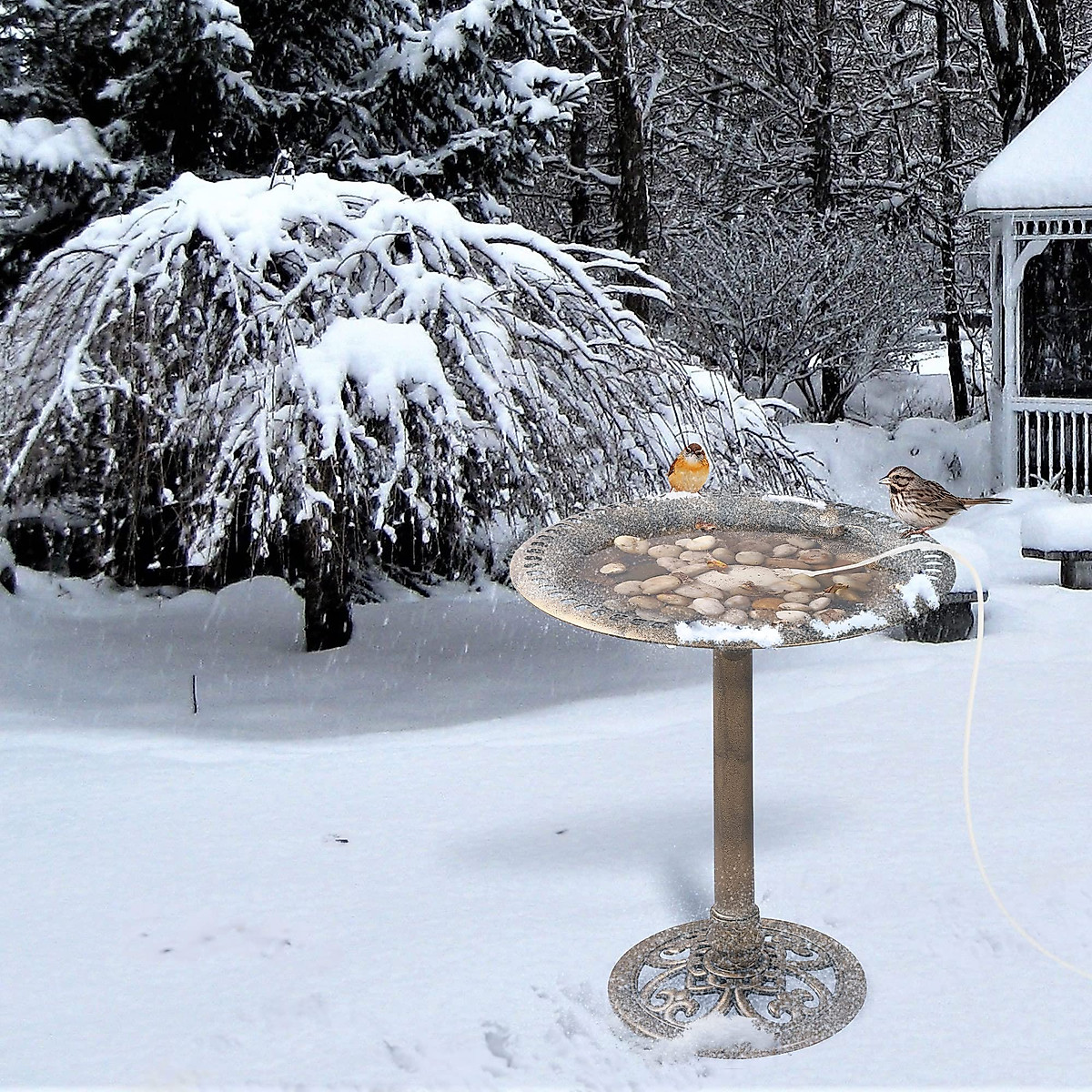 Bird Bath De-icer Heater with Aluminum Base, Outdoors Pond De-icer 60 Watts for Winter Deicer, Birdbath Deicer Water Heater Thermostatically Controlled for Patio Yard and Lawn (Solid Color Style)