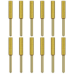 12 Pack Diamond Chainsaw Sharpener Burr Files 1/8" Shank, 3/16 Inch Replacement Sharpening Stones, Titanium Plated Sharpening Wheels Polishing Grinding Tool Grinding Bits (3/16 Inch/ 4.8 mm)