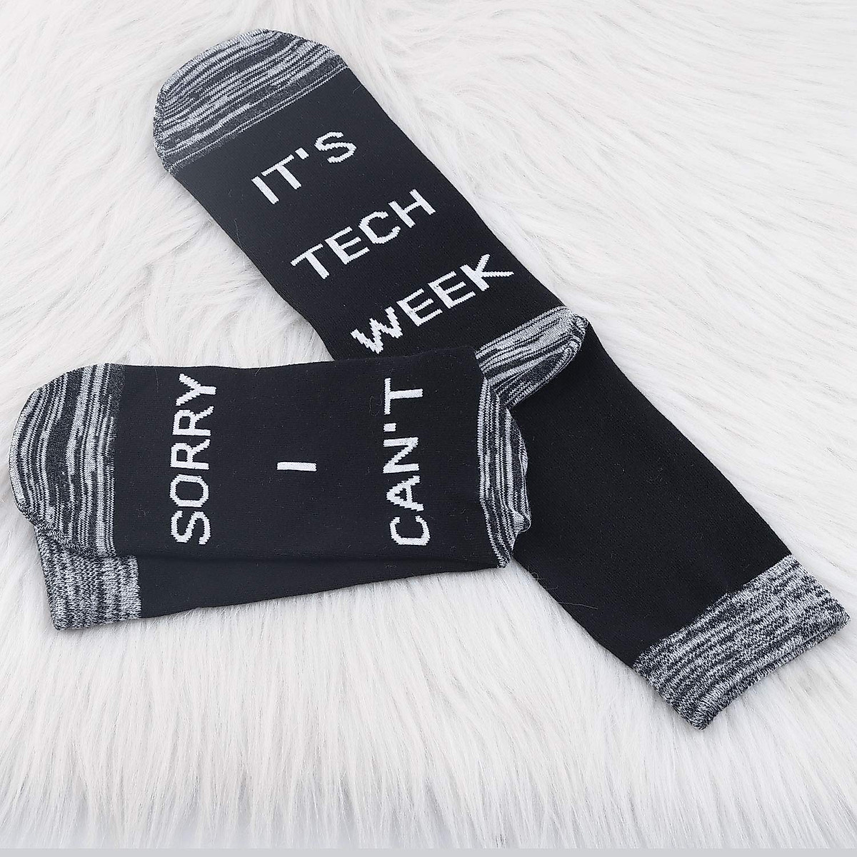 JXGZSO 2 Pairs Theatre Socks Tech Week Socks Tech Week Gifts Funny Socks Sorry I Can’t It’s Tech Week Socks (Tech Week)