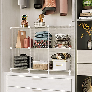 AWTATOS Wire Cube Storage Organizer, Closet Organizers and Storage, Metal 6 Cube Storage Shelves Bookshelf, Portable Closet Clothes Organizer for Bedroom, Home, Office, White