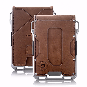 Dango Slim Minimalist Wallet for Men - RFID Blocking - Leather- Bifold, Rawhide/Raw Aluminum