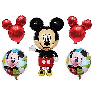 Mickey Mouse Theme Party Balloons - Mickey Balloon Set Baby Shower - Jumbo Mickey Body Small Heads - Mickey Mouse Balloons Birthday Decorations - Combined Bundle with RIbbon by Jolly Jon