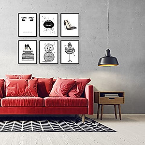 SIKYUCOR Glam Silver Gray Fashion Wall Decor Girls Room Decor Wall Art Prints Mini Skirt, Perfume Bottle, Book, High Heels, Lips Glitter Posters Prints Bedroom Decor (8"x10" UNFRAMED)