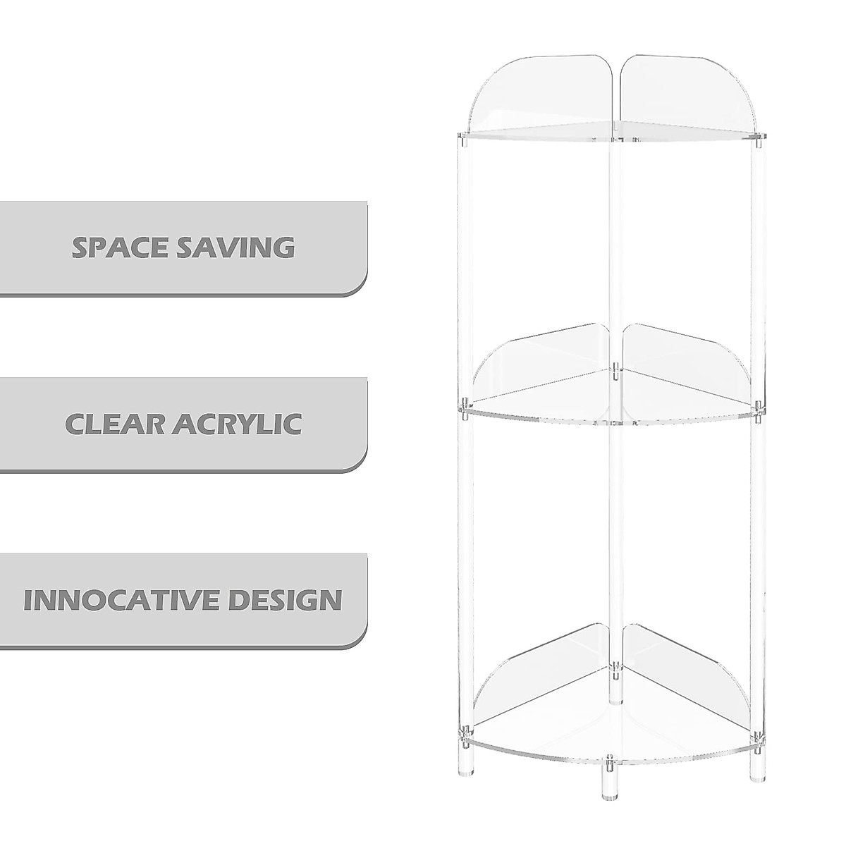 KOLUTI 3 Tier Bathroom Corner Shelf Stand, Solid Acrylic Floor Standing Rack Organizer Display for Restroom Living Room Bedroom Balcony, Small Toilet Paper Side Holder Storage, Clear