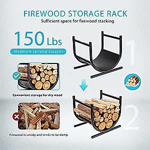 VIVOHOME 17 Inches Decorative Heavy Duty Firewood Storage Log Rack Wood Holder Indoor Outdoor Black