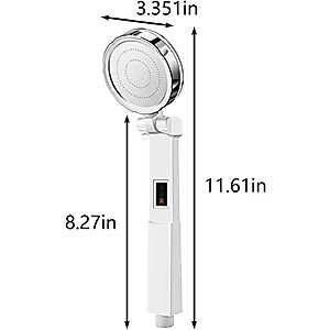 LED Digital Temperature Display High-Pressure Handheld Showerhead Water Temperature Control Water-Saving Filtration for Dry Hair and Skin Hassle-Free Installation (White)