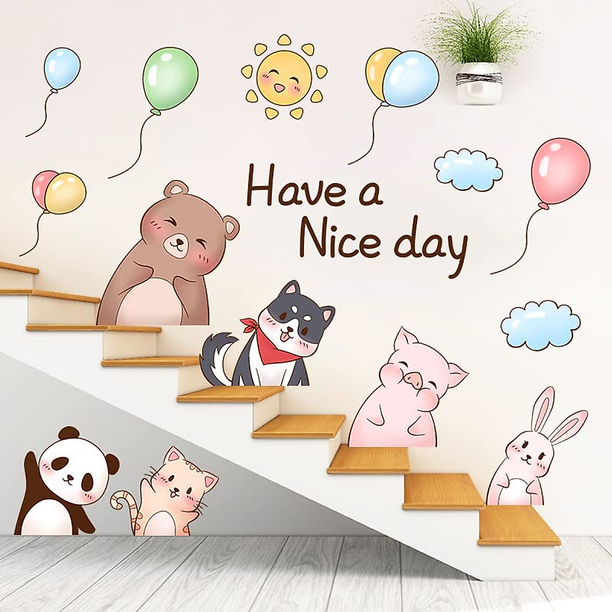 Animal Wall Sticker DIY Art Decal Cartoon Self-Adhesive Wallpaper Mural Decorate for Living Room TV Sofa Background Bedroom Kids Room Nursery