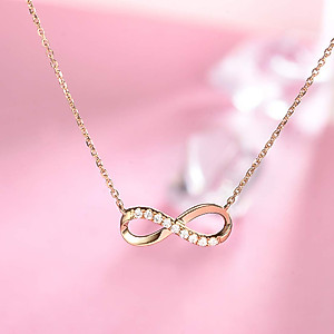 FANCIME 14K Solid Yellow Gold Small Infinity Diamond Pendant Forever Love Necklace Fine Dainty Jewelry Anniversary Birthday Mother's Day Gifts For Women Girlfriend, 16" + 2" Extender (0.072cttw, I-J Color, SI2 Clarity)