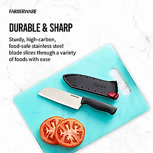 Farberware Edgekeeper 5-Inch Santoku Knife with Self-Sharpening Blade Cover, High Carbon-Stainless Steel Kitchen Knife with Ergonomic Handle, Razor-Sharp Knife, Black