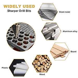 Aleric Step Drill Bit Set - 5 Pcs HSS Titanium Step Drill Bits,High Speed Steel Step Bits for Metal,Wood,Plastic, Step Bit,Multiple Size Hole Cutting Drilling Cone Unibit Step Drill Bit for DIY Lovers