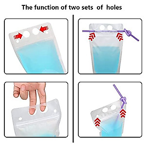 100 Pcs Zipper Plastic Pouches Drink Bags,Heavy Duty Hand-Held Translucent frosted Reclosable Stand-up Bag 2.4" Bottom Gusset with 100pcs Straws & Funnel Included