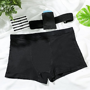 Cuffbow 19 Pcs Urine Test Complete Kit, Include 1 Urine Bottle 15 Temperature Test Strips 1 Urine Storage Pouches 1 Hidden Leg Strap and 1 Lining Pocket Boxer Brief for Travel Lab Testing (Medium)