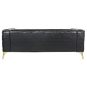 Mid-Century Faux Leather Chesterfield Sofa Couch,Modern 3 Seater Sofa Furniture,Upholstered Metal Buckle Decorated Tufted Back Leather Couch with Square Arms For Living Room Bedroom Home Office,Black