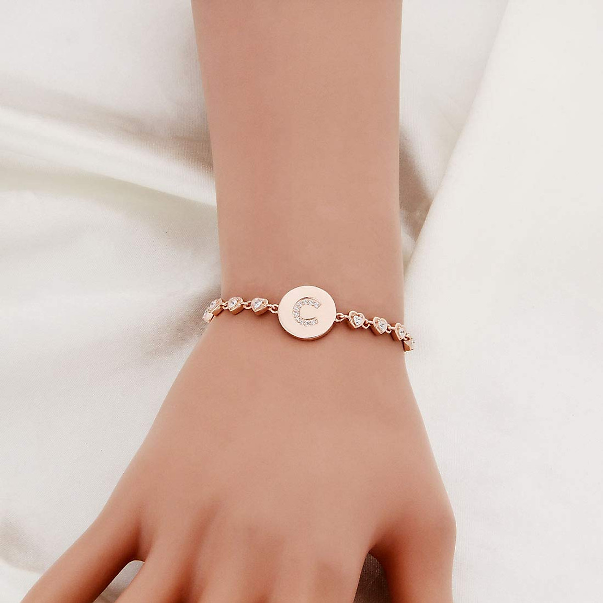 WUSUANED Rose Gold Initial Bracelet Letter Bracelet Adjustable Chain Bracelet Personalized Jewelry For Women (rose gold-C)