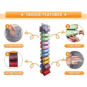 HOMELANE Premium Hanging Closet Storage Organizer for Leggings Yoga Pant Jeans Socks Bra Underwear Top T-Shirt Gym Clothes Scarf Hoodie Sweater Towel Bag, Small Foldable Roll Hangers - 22 GRIDS (Grey)