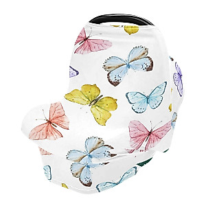 Nursing Cover Breastfeeding Scarf Colorful Butterflies - Baby Car Seat Covers, Stroller Cover, Carseat Canopy (810b)