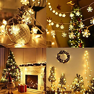 CESOF Christmas Lights, 20 Ft 40 LED Snowflake String Lights Battery Operated Fairy Lights for Bedroom Room Party Home Xmas Decor Indoor Outdoor Tree Decorations Warm White