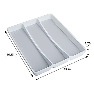 Smart Design 3-Compartment Plastic Drawer Organizer - Non-Slip Lining and Feet - BPA Free - Utensils, Flatware, Office, Personal Care, or Makeup Storage - Kitchen - White with Gray