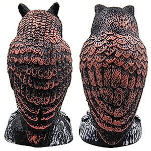 Hausse 2 Pack Fake Horned Owl Bird Scarecrow Decoy, Plastic Owl Bird Deterrents, Halloween Outdoor Decoration, Nature Enemy Pest Repellent for Outdoor Garden Yard