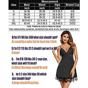 Avidlove Women'S Nightgowns Sexy Lace Night Gown Satin V-Neck Chemise Plus Size Sikly Nightgowns (Black, XXL)