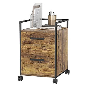 FEZIBO 2-Drawer Mobile File Cabinet, Wood Rolling Filing Cabinet for A4/Letter Size, Printer Stand, Storage Cabinet for Home Office, Rustic Brown