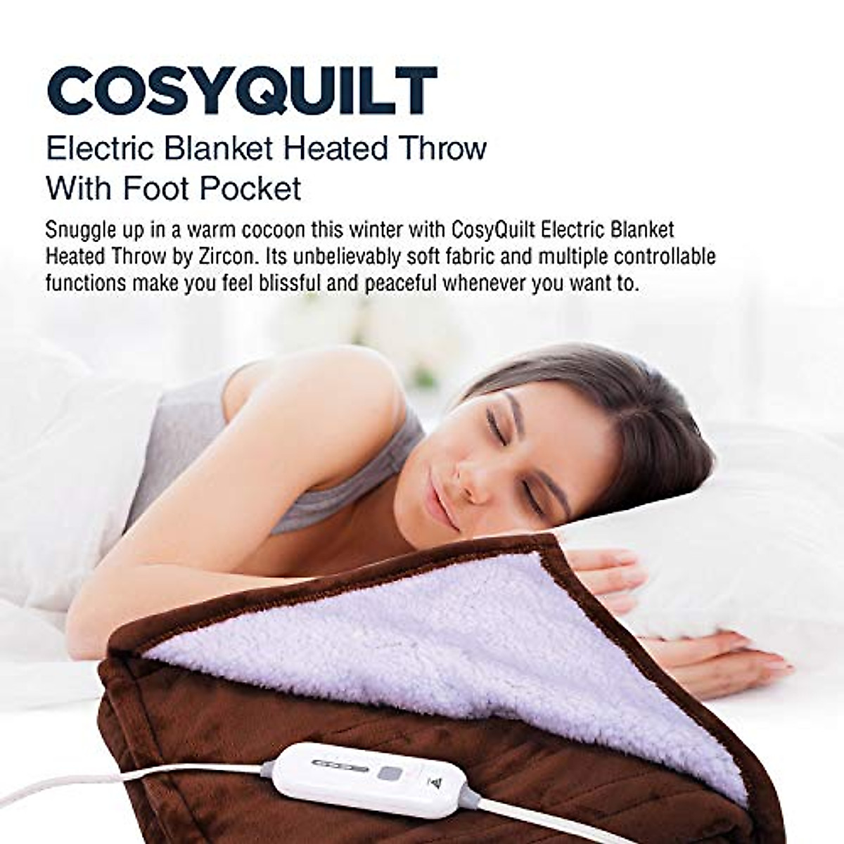 Electric Blanket Heated Throw Flannel & Sherpa Reversible With Foot Pocket Fast Heating Blanket 50" x 60", ETL Certification with 3 Heating Levels & 4 Hours Auto Off Home Office Use & Machine Washable