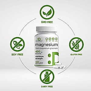 Magnesium Glycinate 400mg | Elemental Magnesium - 300 Capsules | Chelated for Easy Absorption | Highly Purified Essential Trace Mineral for Muscle, Joint, Heart, & Immune Support