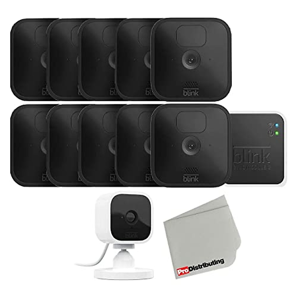 Outdoor Blink Wireless Security Camera with Indoor Mini Camera Bundle and Microfiber Cloth (Black - 10 Cam) 12 Piece Set