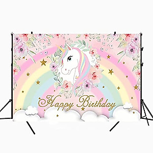 GEAMLA 7x5ft Pink Rainbow Unicorn Birthday Party Decoration - Photography Backdrop & Decorations for Girls Bedroom
