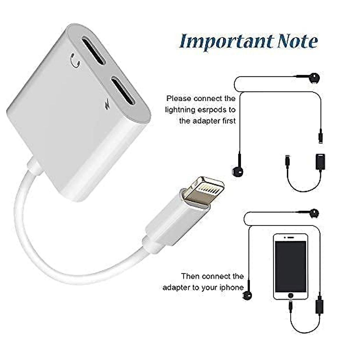 Dual Lightning Splitter for iPhone,[MFi Certified] iPhone Headphone Adapter 2 in 1 Dual Lightning Headphone Jack Audio + Charge Cable Compatible for iPhone 12/12 Pro/11/XS/XR/X 8 7/iPad/ iPod