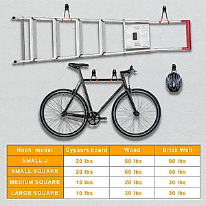 KURUI 14 Pack Garage Hooks for Hanging, Heavy Duty Garage Storage Hooks for Ladder Extension Cord Tool Cable, Wall Mount Large Utility Hooks, Garage Organization Hanger&Organizer