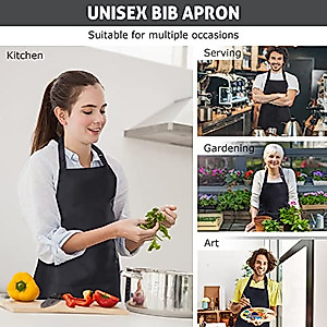 Black Apron for Women 2 Packs with Pockets Adjustable Bib Aprons for Chef, Men, Unisex, Servers, Water Oil Stain Resistant, for Cooking Kitchen Restaurant - (Black)