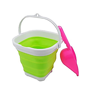 SAMMART 2.6L (0.68 Gallon) Super Mini Sqare Collapsible Plastic Bucket - Foldable Square Tub - Portable Fishing Water Pail - Space Saving Outdoor Waterpot (Marine Blue + Grass Green)