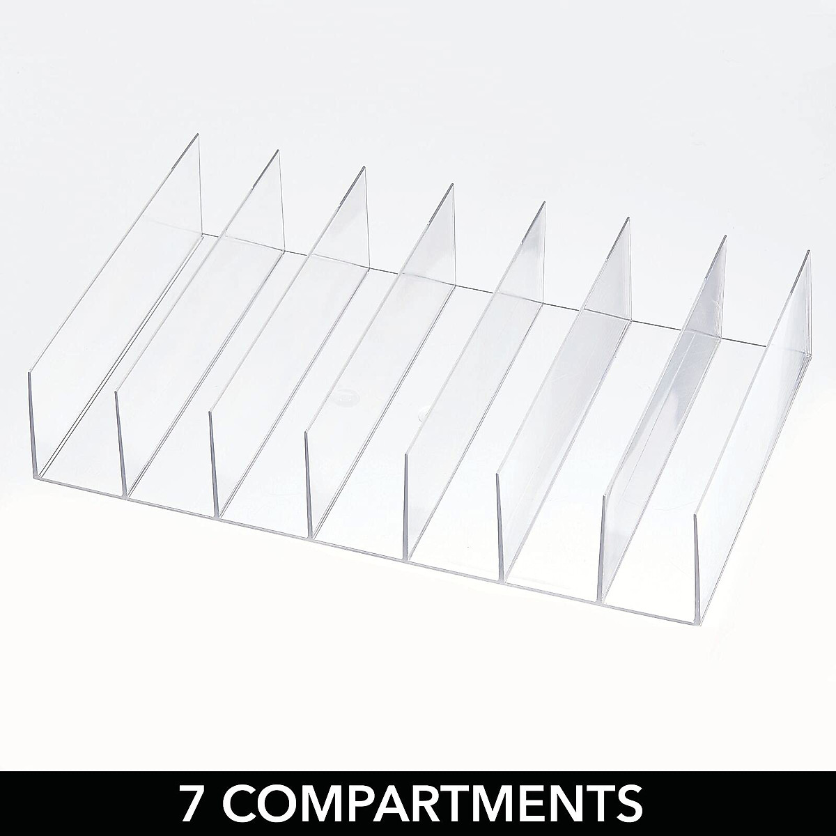 mDesign Plastic Divided Clutch Organizer for Closets, Bedrooms, Dressers - Closet Shelf Storage Solution for Purses, Wallets, Bill Folds, and Accessories - 7 Sections - Lumiere Collection - Clear