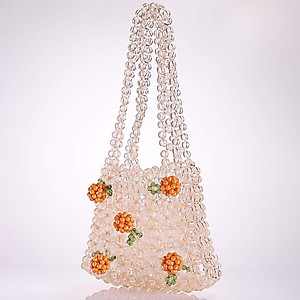 Abvokury YIFEI Women Orange Colored Transparent Flower Beaded Acrylic Shoulderbag Evening Bags for Wedding Party