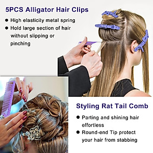 EZ Detangler Brush Set, MORGLES Detangling Hair Brush for Black Natural Hair Wide Tooth Comb with Rat Tail Comb 5PCS Alligator Clips for Men Women Kids(Purple)