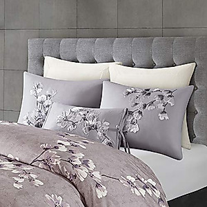 N Natori Sakura Blossom Embroidered Cotton Oblong Decorative Pillow Lilac 12x20'', 12 x 20