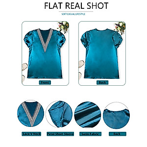 HBZDQB Silky Pajamas for Women Silk 2 Pcs Pants Set V Neck Classic Satin Sleep Sets Short Sleeve Pjs with Long Pant Loungewear Green S