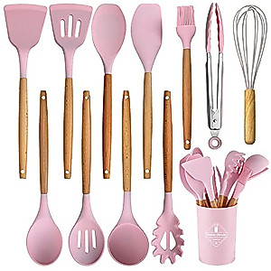 Keidason Silicone Cooking Utensils Set, 12-piece Kitchen Utensil Set Non-stick Cookware Is Heat-resistant, BPA-free, Cooking Tools, Stirring Kitchen Tool Set (Pink)