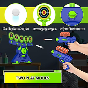 Shooting Games Toy Gift for Age 5, 6, 7, 8, 9, 10+ Years Old Kids, Glow in The Dark Boy Toy Floating Ball Targets with Foam Dart Toy Blaster, 10 Balls 5 Targets