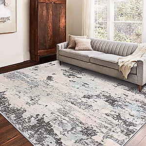ASIinnsy Mordern Abstract Rug Distressed Faux Wool Non-Slip Area Rug for Living Room Bedroom Carpet Indoor Home Rug Floor Mat (Grey Beige/Green, 5.2' x6.5')