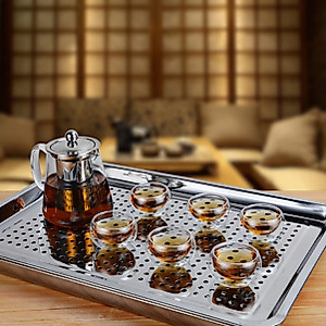BESTonZON Drip Tray Stainless Steel Tea Drinks Serving Tray Hollow Tea Tray Serving Tray for Tea Serving Tray, Tea