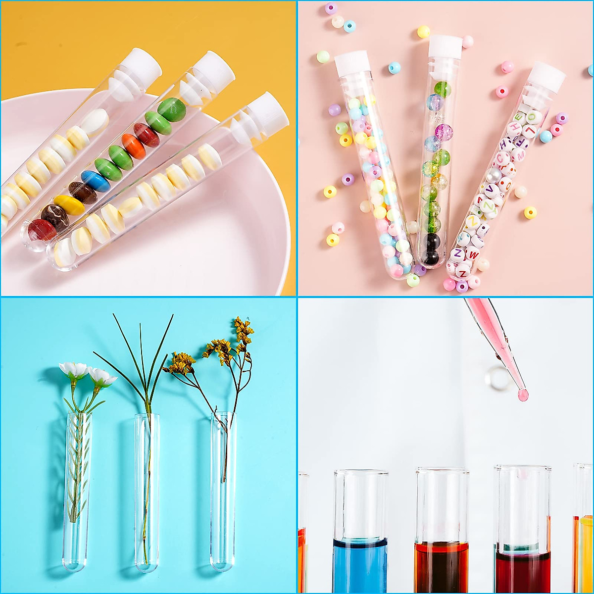 Flutesan 200 Pcs Clear Plastic Test Tubes 16 x 100 mm(10 ml) Test Tubes with Caps for Scientific Experiments,Halloween, Christmas, Scientific Themed Birthday Party Supplies, Candy Storage
