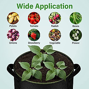 iPower 10 Gallon 10-PCS Thickened Grow Bag Nonwoven Fabric Pots with Handles Heavy Duty Aeration Container for Garden and Planting Vegetable Flowers, Black with Green Stitch Sewing