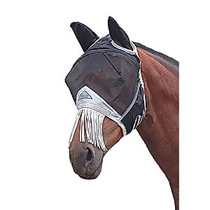Shires Fine Mesh Fly Mask with Nose Fringe Black Pony