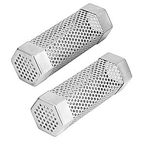Pellet Smoker Tube, 2Pcs Outdoor Smokers BBQ Grill Smoker Tube Mesh Tube Pellets Smoke Box 6in Stainless Steel Barbecue Accessory for Electric Gas Charcoal