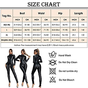 Womens Sexy Black Catsuit Long Sleeve Wetlook Jumpsuit One Piece Zipper Front Bodycon Outfits Fashion Latex Clubwear for Party M