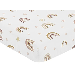 Sweet Jojo Designs Boho Rainbow Girl Fitted Crib Sheet Baby or Toddler Bed Nursery - Blush Pink Dusty Rose Gold Yellow Mauve Taupe Beige Tan Bohemian Stars Sun Celestial Vintage Sky