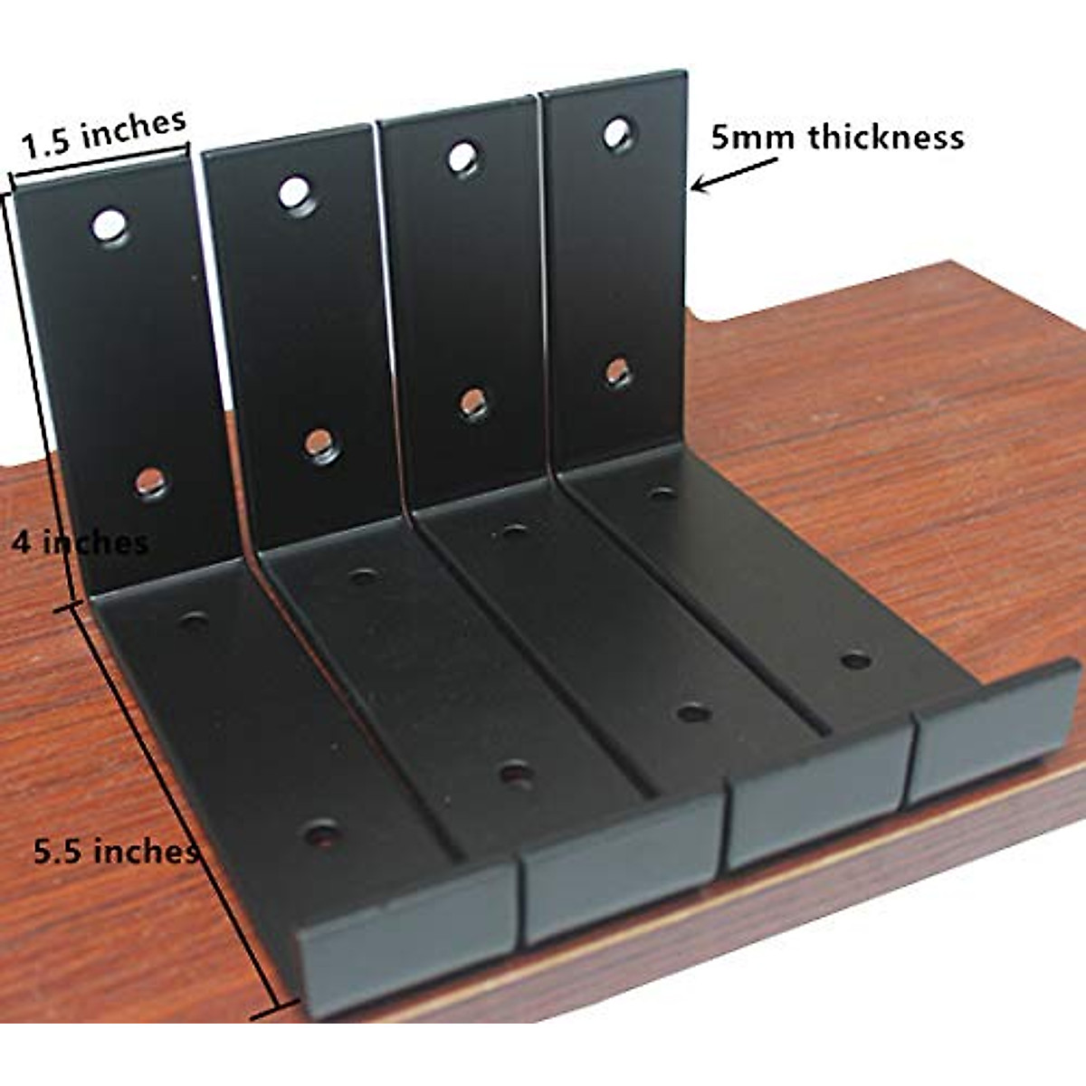 4 Pack - 5.5"L x 4"H x 1.5"W 5mm Thick Black Hook Brackets, Hook Iron Shelf Brackets, J Bracket, Metal Shelf Bracket, Industrial Shelf Bracket, Modern Shelf Bracket Shelf Supports with Screws